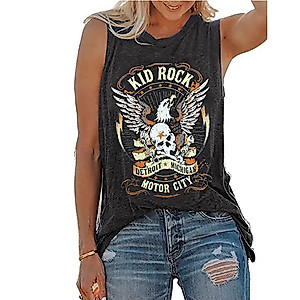 Kid Rock Skeleton Eagle Tank Top for Women Vintage Country Music Shirts Summer Sleeveless Graphic Tops(Medium,Grey)