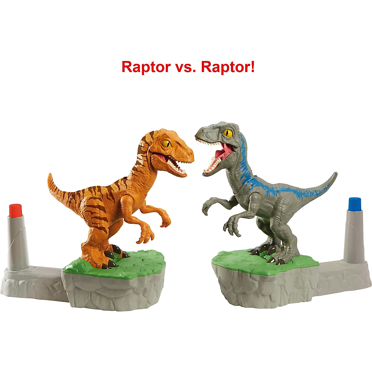 Mattel Games Rock 'Em Sock 'Em Raptors Jurassic World Domination Kids Game Fighting Raptors with Blue vs Atrociraptor