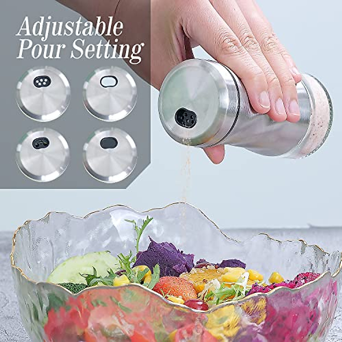 Salt and Pepper Shakers with Adjustable Pour Hole, 3 oz Salt Shaker with Clear Glass Bottom, Perfect for Black Pepper, Kosher And Sea Salts, Refillable Design - 2 PCS By Neodaco