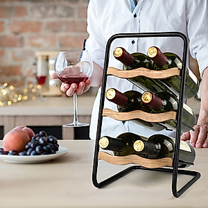 YANGSHUO Wine Rack Countertop, 3-Tier Freestanding Wine Holder for 6 Wine Bottles, Wooden Wine Storage Rack for Kitchen Bar, Dining Room, Living Room