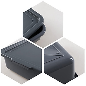 Minekkyes 3-Pack Plastic Commercial Tote Box, Bus Tubs/Bus Box with Lid, Grey