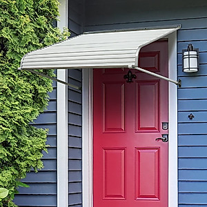 NuImage Awnings 48425 Series 2500 Aluminum Door Canopy with Support Arms, 48 inches Wide, White & M-D Building Products 6247 36-Inch Aluminum Drip Cap