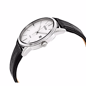 Citizen Quartz Mens Watch, Stainless Steel with Leather strap, Casual, Black (Model: BI5000-01A)