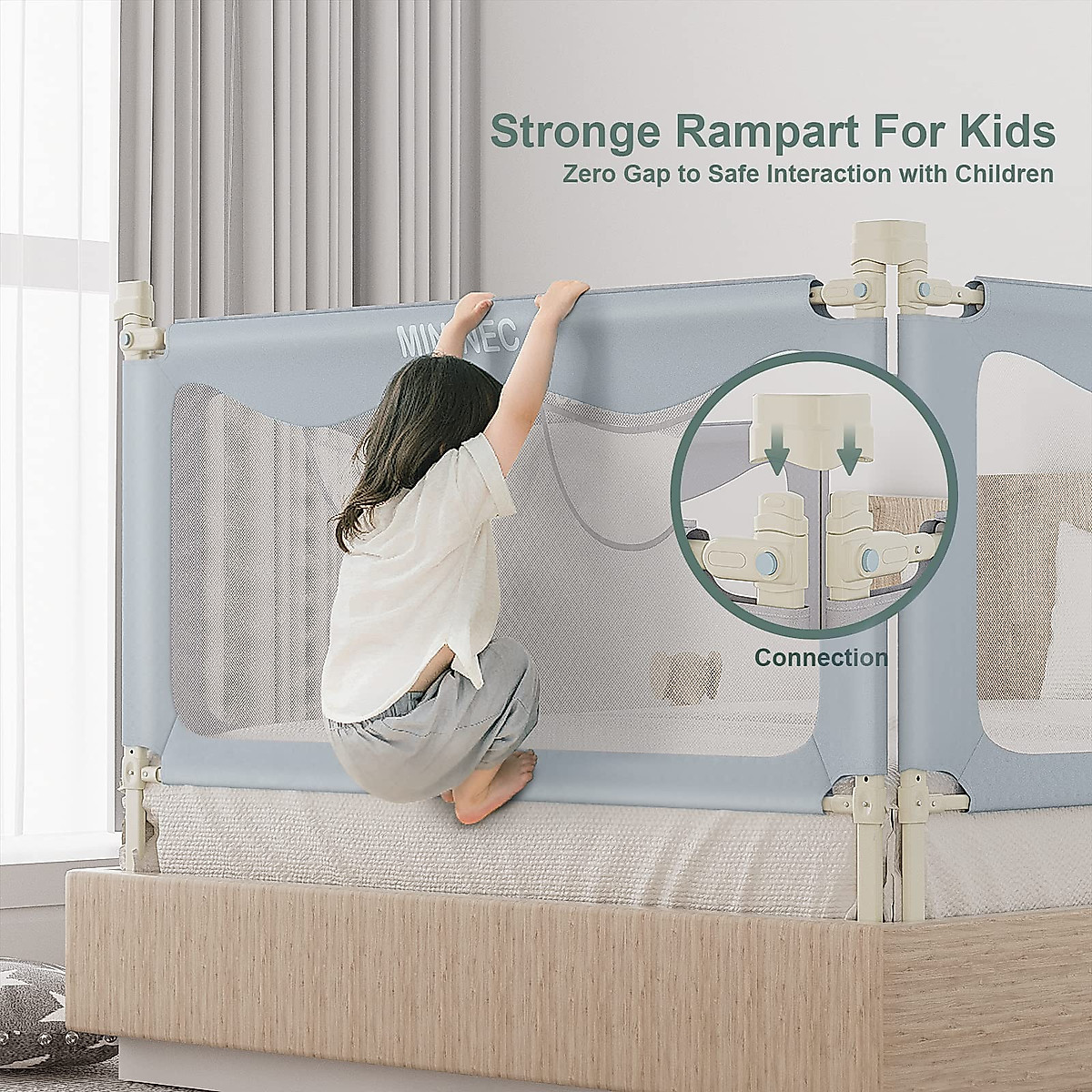 MININEC Bed Rail for Toddlers Baby, Long Toddler Bedrail Guard for Kids Children, Strong Babies Bed Rail for Twin, Full Size, Queen & King Mattress with Reinforced Anchor Safety Grey 70.8 * 27.5 in