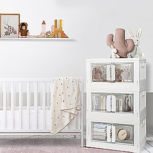 KEJONE Storage Bins with Lids, 25.2 Gallon Collapsible Bins for Organization, Movable Plastic Bins for Storage, 3 Pack Stackable Closet Bins, Storage Containers for Clothes, Snacks, Toys and More