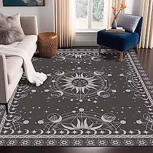 CERYUEE Sun and Moon Rug Boho Area Rugs for Bedroom Dorm Living Room Bohemian Celestial Occult Crescent Solar Stars Galaxy Floor Mat Pad Doormat Carpet,63'' X 31'',Tundora