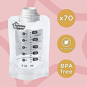 Tommee Tippee Breast Milk Pouches (70 Count) Compatible with All Leading Breast Pumps and Bottle Nipples, BPA-Free