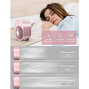 Harmohom Misting Fan Portable, Mini Air conditioner Fan, Small Desk Fan with 3 Adjustable Speeds, USB Quiet Personal Mist Fan with Colorful Nightlight for Travel Outdoor Office Makeup (Pink)
