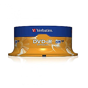 Verbatim DVD-R Discs 25 Spindle Pack, Bulk Pack 25 x DVD-R Blank Discs with AZO Protection Against UV, 16x Speed, 4.7 GB
