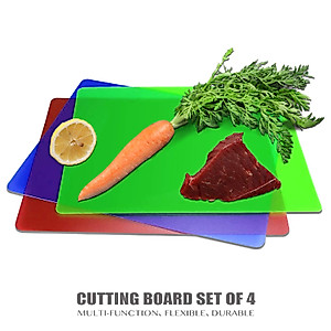 Fotouzy Flexible Plastic Cutting Boards for Kitchen, 4 Translucent Colors Cutting Mats 15 x 12 In, BPA-Free, Non-Porous, Dishwasher Safe, Set of 4