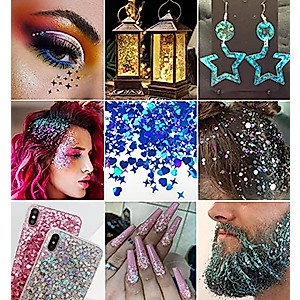 LoveOurHome Nail Glitters Sequins Set Mixed Shaped Holographic Heart Butterfly Neon Star Chunky Glitter Flakes Accessories Manicure Sticker Decorations for Makeup Crafts Resin Nails