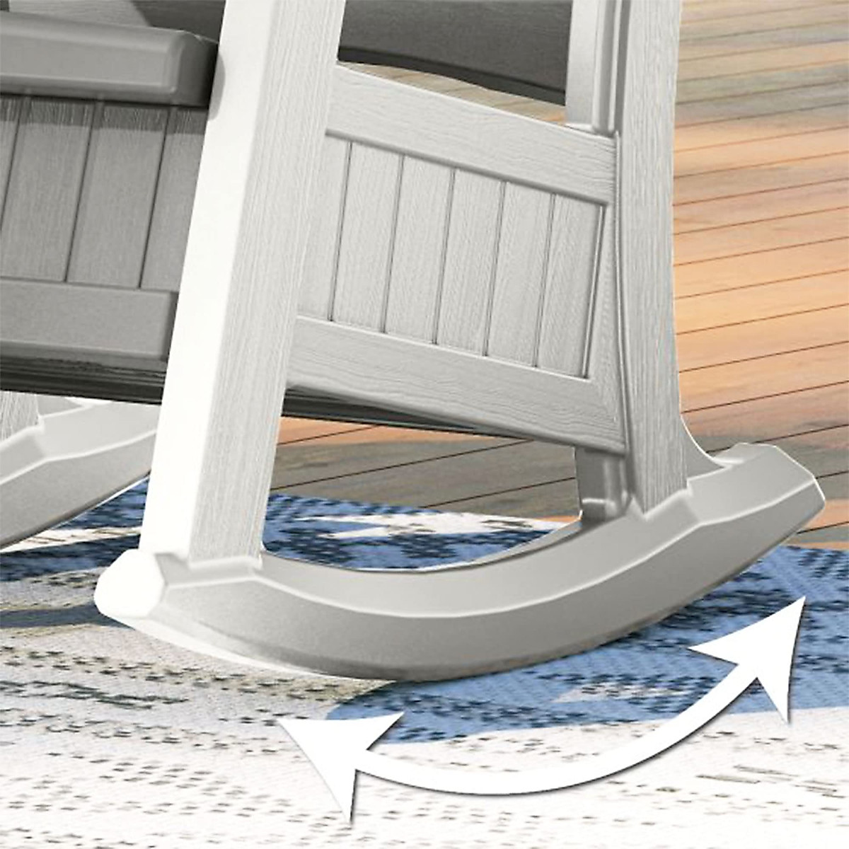 Suncast Outdoor Patio Rocking Chair with Under-Seat Storage, Stylish Faux Wood Outdoor Rocker for Patios, Dove Gray