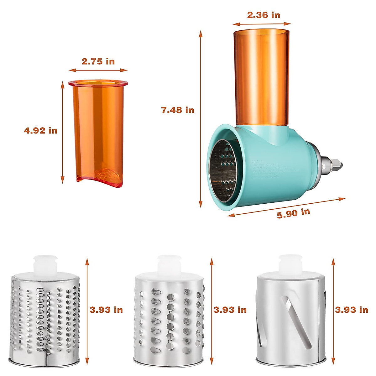 Stainless Steel Slicer Shredder Attachment for KitchenAid Stand Mixer, Cheese Grater KitchenAid, Slicer Accessories with 3 Blades (Cyan)