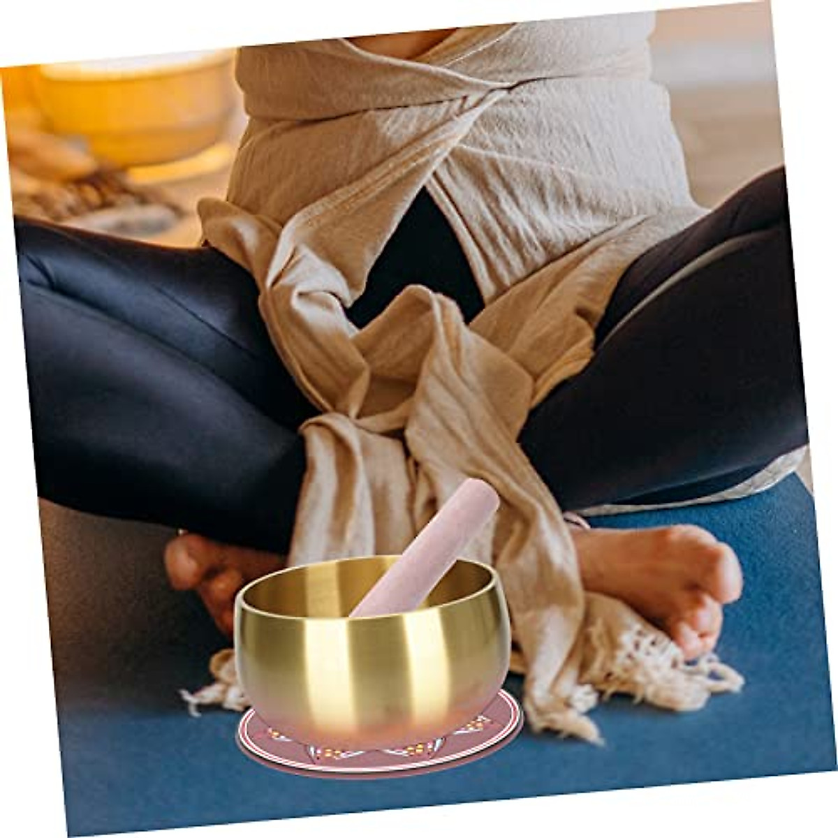 MILISTEN Bundle Tibetan Suede Healing Temple with Bowl Beech Stick Block Religious Hammer - Mallet Wood for Meditation Covered Prayer Crystal Buddha Chanting Pocket Music Monk