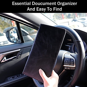 UYYE Auto Car Registration and Insurance Holder - PU Leather Vehicle Glove Box Organizer Wallet, Interior Accessories Case Holder for Essential Automobile Documents（Black）