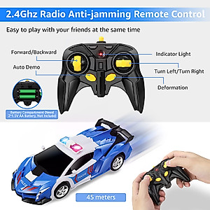 FAFUGANIA Remote Control Car, Transform Robot RC Car with One Button Deformation, 2.4Ghz 360 Degree Rotating Drifting Police Toy Cars, 1:18 Transforming Robot Boys Toys