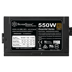SilverStone Technology 550 Watt 80 Plus Bronze ATX PSU with Flat Black Cables ET550-B Power Supply, SST-ET550-B