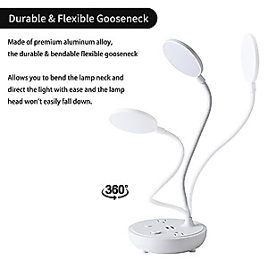 LED Desk Lamp, Eye-Caring Desk Lamp for Home Office, Adjustable Gooseneck Desk Light with 2 USB Charging Port and 2 AC Power Outlet, Super Bright Small Desk Lamp as Bedside Reading Lamp, Study Lamp