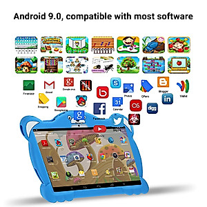 Tablets 10 Inch Android 9.0 Pie Tablet 3GB RAM+32GB ROM/128GB Dual SIM Dual 8MP Camera 8500mAh, 4G/ WiFi, Bluetooth, GPS Unlocked Tablet, IWaWa APP for Kids (Blue)