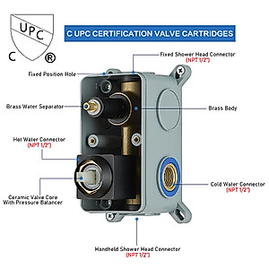 RUMOSE Matte Black Rainfall Shower System Fixture 12 Inch High Pressure Square Shower Head with 2 in 1 Handheld Spray Wall Mount Brass Bathroom Shower Faucet Set with cUPC Certified Rough-in Valve
