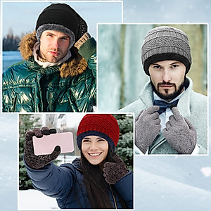 JaGely 6 Pcs Beanie Acrylic Warm Knit Hat Thick Soft Winter Hat Lined Beanie for Women Thermal Hat for Men Snow Retro Stocking Hats for Adult Ski Hike Outdoor Indoor