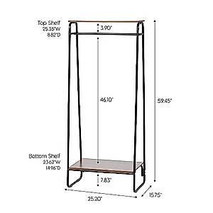 IRIS USA, Inc. Clothing Rack, Clothes Rack with 2 Wood Shelves, Freestanding Clothing Rack, Easy to Assemble Garment Rack, Standing Metal Sturdy Clothing Rack, Small Space Storage Solution, Black