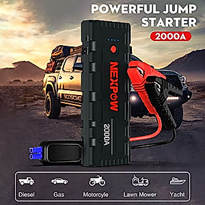 NEXPOW Car Jump Starter, 2000A Peak 12V Portable Car Battery Starter, Auto Battery Booster, Lithium Jump Box with LED Light/USB Quick Charge 3.0