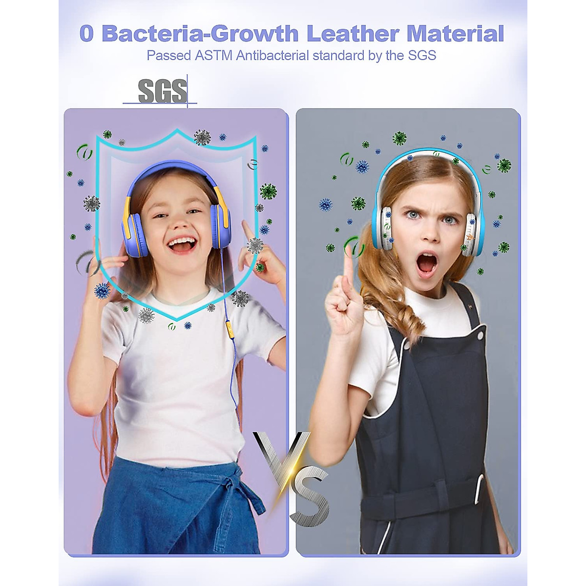 Kids Headphones Wired with Microphone for ipad Computer Laptop for Boys Girls Volume Limit Foldable Over Ear Headset for School 3.5mm Jack