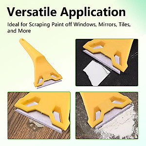 YAFIYGI Glass Scraper Heavy Duty Window Paint Scraper Plastic Razor Blade Scrapers Knife Tool for Stains Paints Putty Glue Residue Wallpaper Mud Windshields Removing Remover Cleaner(Yellow)