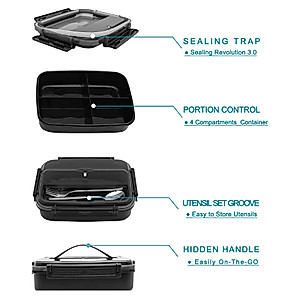 MINCOCO Bento Lunch Box Leak-proof Eco-Friendly Bento Box Food Storage Containers with Sauce Jar and Stainless Spoon&Fork for Adults Women Men Kids