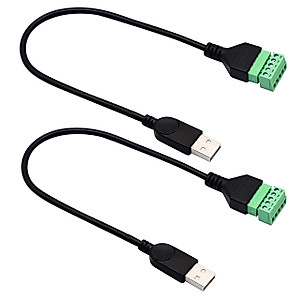 zdyCGTime USB 2.0 A Screw Terminal Block Connector Cable USB 2.0 A Male Plug to 5 Pin/Way Female Bolt Screw with Shield terminals Pluggable Type Adapter Connector Converter Cable（30CM/2Packs(Male)