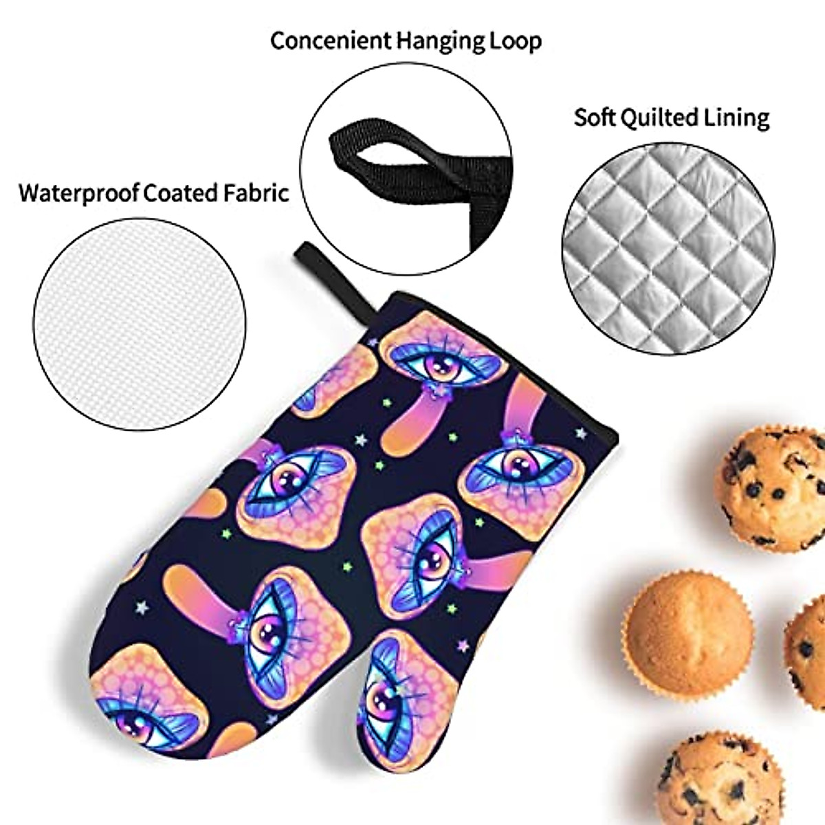 Oven Mitts and Pot Holders Sets of 4 High Heat Resistant Trippy Mushrooms Magic Hippie Oven Mitts with Oven Gloves and Hot Pads Potholders for Kitchen Baking Cooking BBQ Non-Slip Cooking Mitts