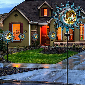 DREAMSOUL Solar Pathway Lights Outdoor Garden Decorative Metal Retro Sun Face Solar Lights with Stakes Garden LED Lights Waterproof Solar Lights Yard Art Decor for Pathway, Lawn, Patio, Party, Home