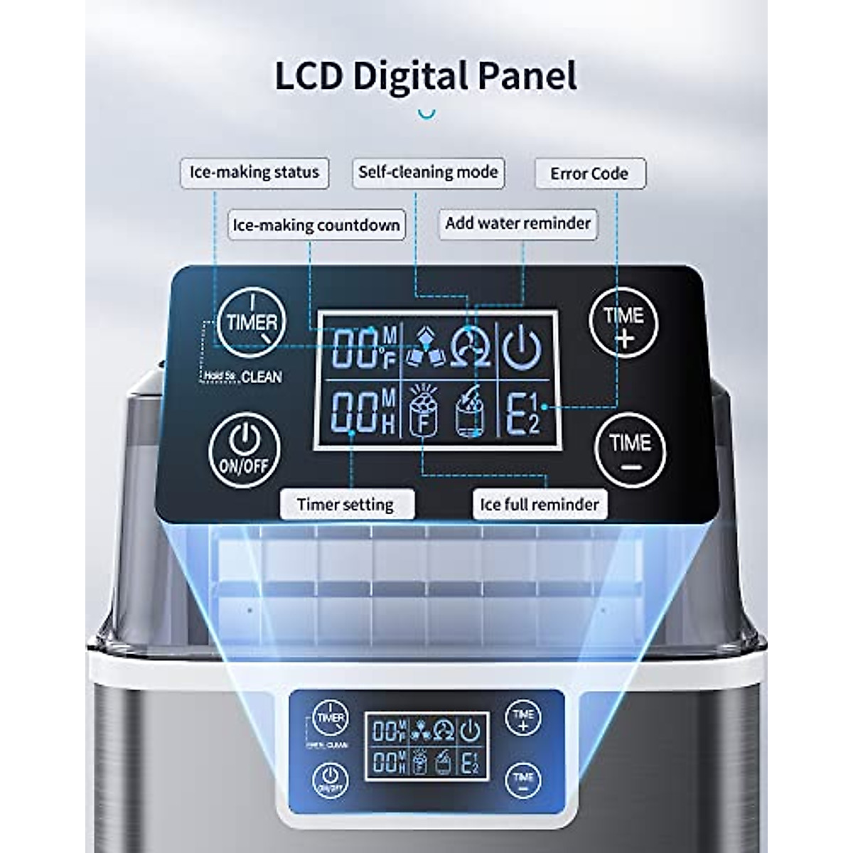 ecozy Portable Ice Makers Countertop, 44lbs Per Day, 24 Cubes Ready in 13 Mins, 2 Ways to Add Water, Self-Cleaning Ice Maker with Ice Bags/Ice Scoop/Ice Basket for Home Office Bar Party, Silver