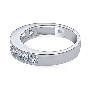 BERRICLE Sterling Silver Wedding Rings Channel Set Cushion Cut Cubic Zirconia CZ Anniversary Half Eternity Ring for Women, Rhodium Plated Size 6