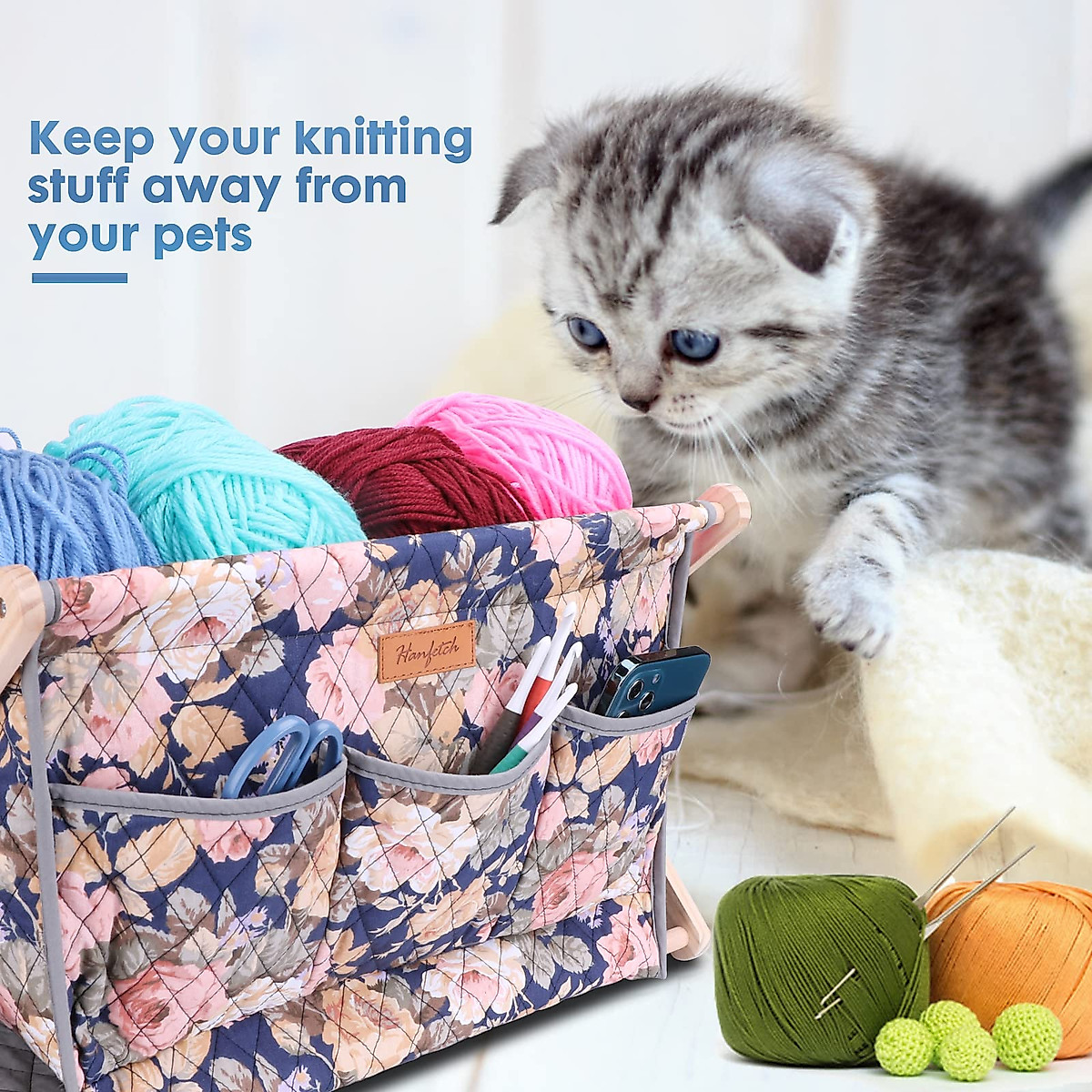 Hanfetch Yarn Caddy Large Size Yarn Storage Organizer for Yarn Skeins-Organizer for Crochet Hooks Knitting Needles Other Accessories (Peony Easy Assembly)