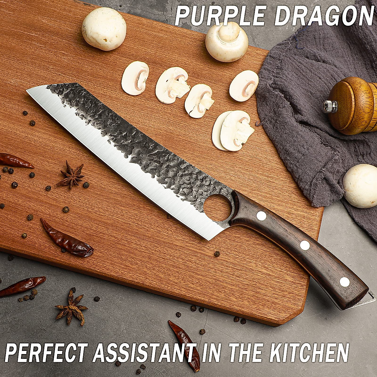 Purple Dragon 8Inch Ultra Sharp Butcher Knife with 8.5Inch Full Tang Vegetable Cleaver Knife