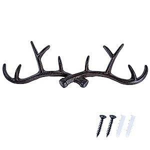 Notakia Vintage Cast Deer Antlers Wall Hooks- Decorative Metal Hanger (Brown Deer Antlers)