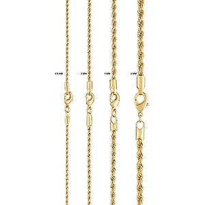 Barzel 18K Gold Plated Rope Chain Necklace - Made In Brazil (2 Milimeter, 22 Inches)