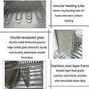 Commercial Food Warmer Display Cases,2-Tier Food Warmer,Heated Cabinet,Pastry Display Case for Pizza Hot Dog Hamburger Bread,etc,110V 1200W Temperature control range 30-110 ℃