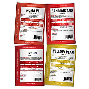 Gardeners Basics, Tomato Seeds for Planting 16 Variety Pack Heirloom Tomato Seeds, Tiny Tim, Cherry Tomato Seeds, Beefsteak Seeds, Roma Tomato Seeds, Determinate and Indeterminate and More, Non GMO