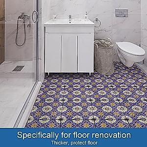 Poipi Peel and Stick Tile Waterproof for Bathroom, Vinyl Flooring Easy to Clean for Kitchen, Self Adhesive Floor Tile for Room Decor Bedroom (Blue, 10 Pieces)