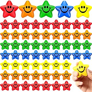 Civaner 60 Pcs Star Smile Face Stress Balls Mini Star Foam Balls Smile Funny Face Toys Relief Star Smile Balls for School Carnival Reward Student Prizes Party Favor Toy, 5 Colors