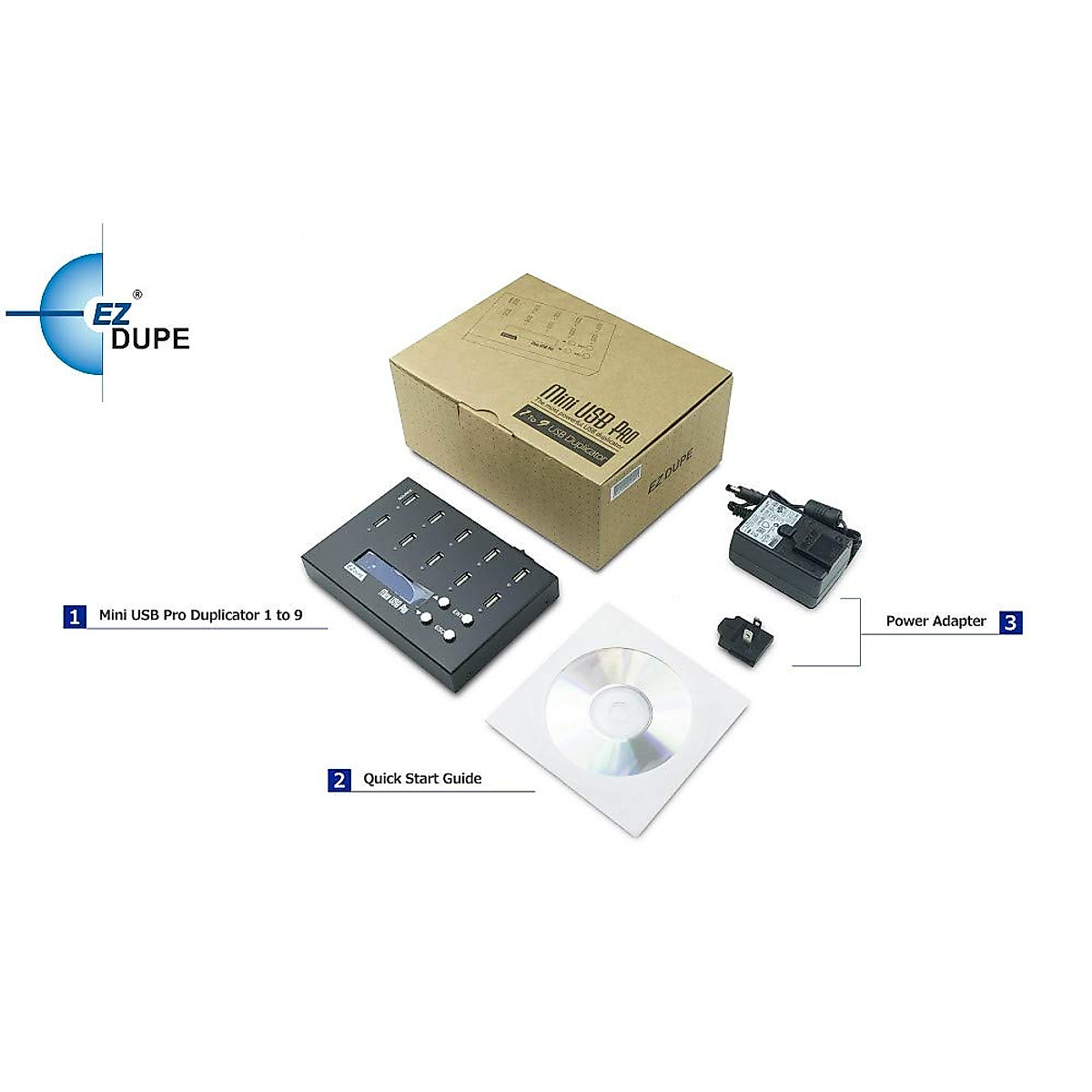 EZ DUPE 1 to 9 USB Duplicator - Standalone USB 2.0/3.0/3.1 Flash Media Thumb Drive/USB Hard Drive Compact Cloner Copier & Eraser (DM-FU0-10V09B / MiniUSB Pro),Black