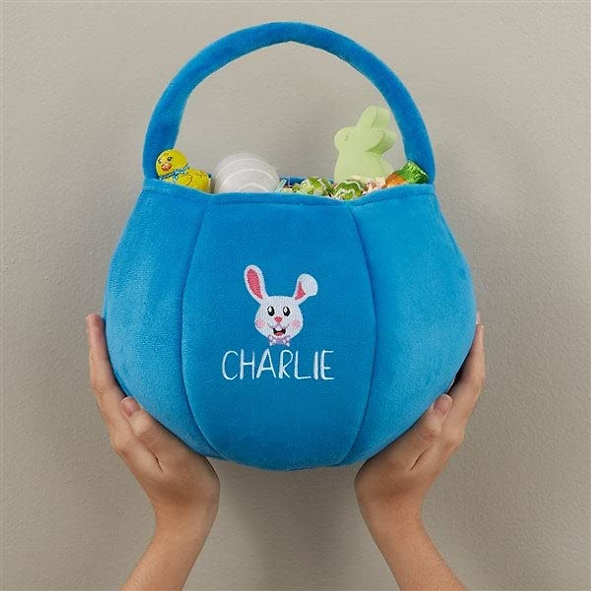 Personalization Universe Embroidered Build Your Own Bunny Personalized Easter Treat Bag, Customize with Any Name, Boy and Girl Options, Ideal for Easter Basket Stuffers - Blue
