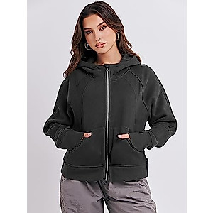 ANRABESS Hoodies for Women Casual Long Sleeve Jackets Oversized Fleece Sweatshirts Zip Up 2023 Y2k Hooded Teen Girl Tops Trendy Fall Clothing Black A1015heise-L