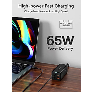 USB C Charger Baseus PowerCombo 65W USB C Charging Station with 2 Outlets Extender, Fast Charging, USB C Wall Charger Compatible with MacBook Laptops iPhone Samsung iPad (100W Type C Cable Included)