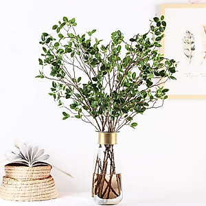 Ollain 43" Artificial Greenery Stems Plants Faux Leaf Green Eucalytus Branches Ficus Twig Fern Fake Green Bushes Shrubs for Home Party Wedding Decoration (4 Pack)