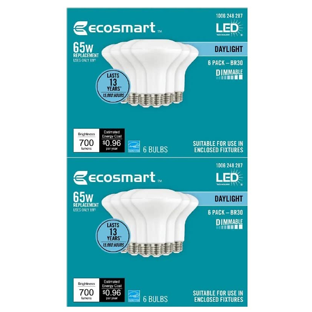 LED TECHNOLOGY EcoSmart 65-Watt Equivalent BR30 Dimmable LED Light Bulb Daylight (12-Pack)