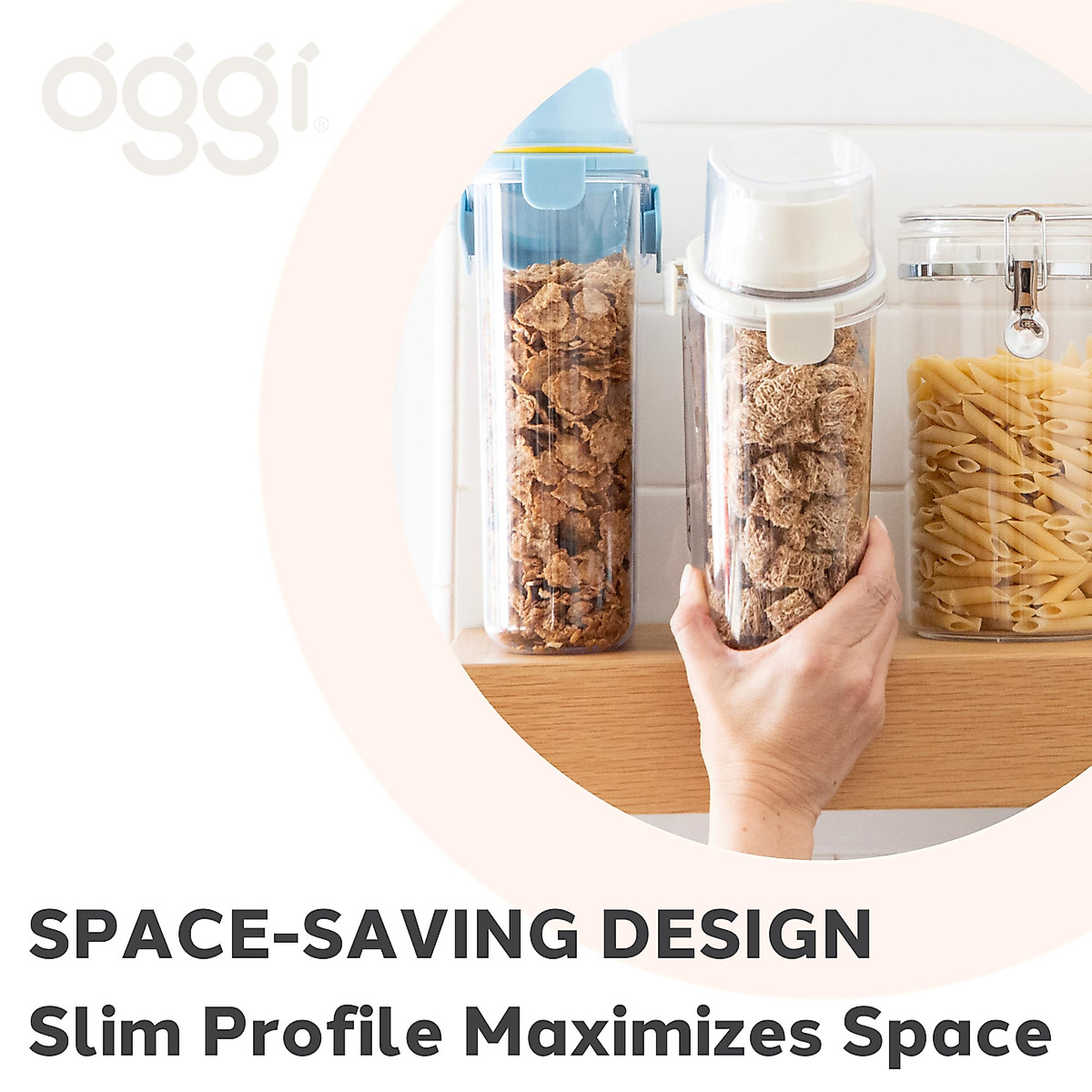 Oggi Easi Pour Airtight Food Storage Containers - Cereal Containers Storage, Rice Dispenser, Cereal Dispenser, Snack Storage Containers, Pasta Containers Storage, Containers with Lids - 80oz / 2.4lt